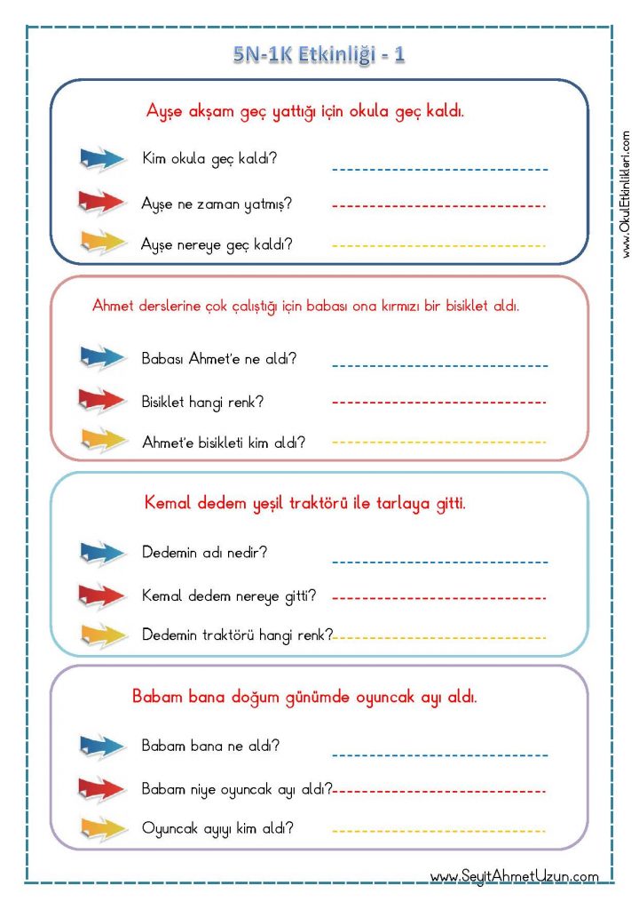 1. Sınıf 5N1K Etkinliği – 1 - Seyit Ahmet Uzun – Eğitime Yeni Bir Bakış