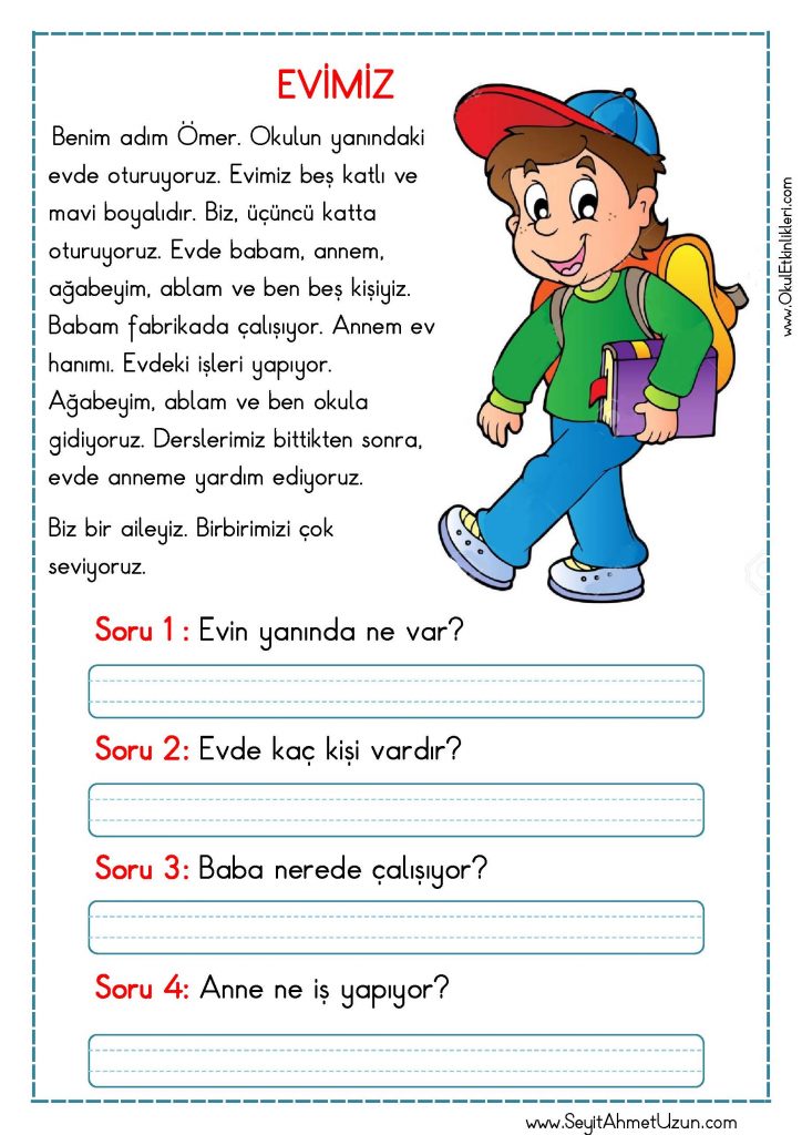 OKUMA ANLAMA METNİ – EVİMİZ - Seyit Ahmet Uzun – Eğitime Yeni Bir Bakış